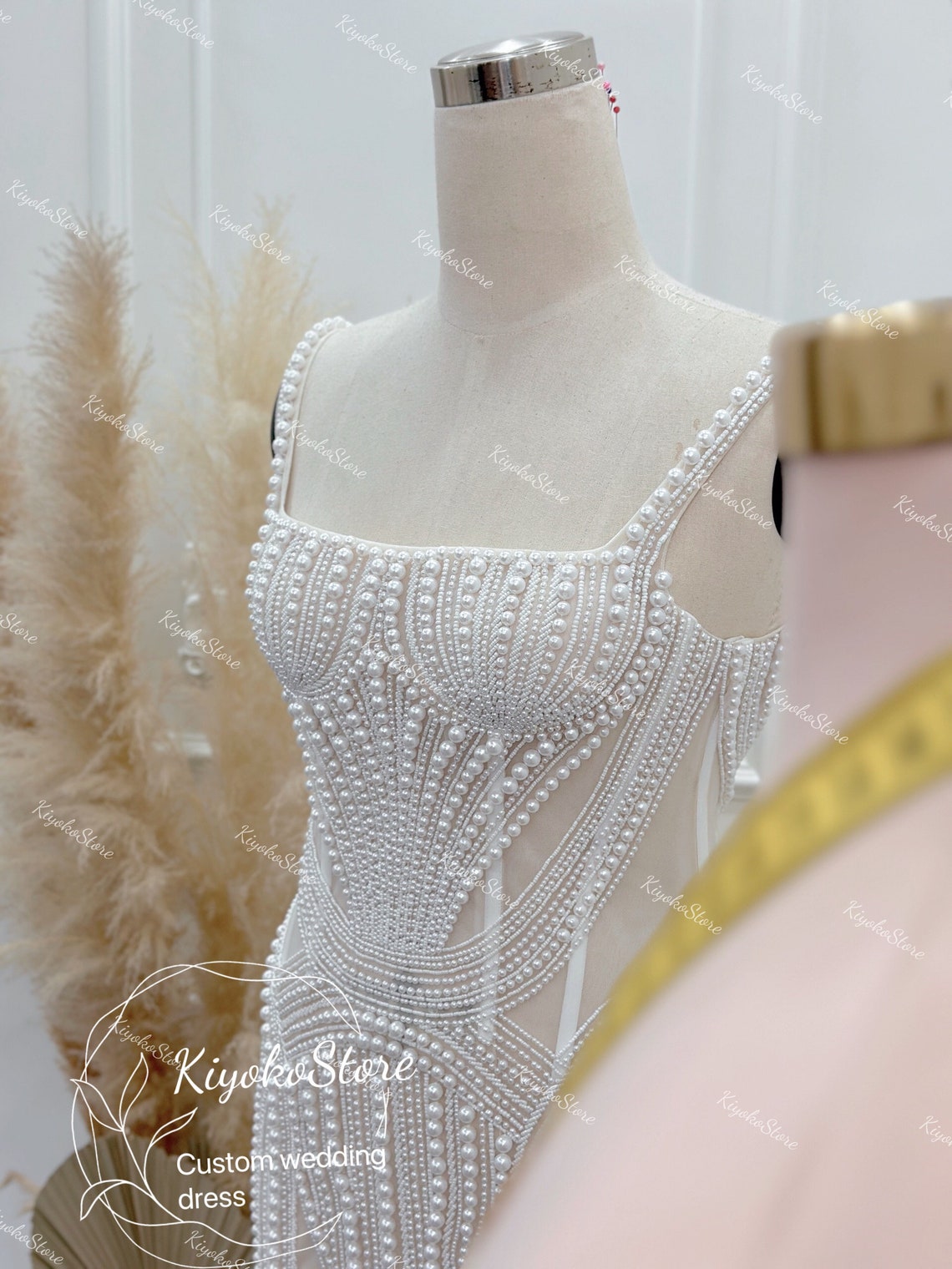 Unique Beaded Fishtail Wedding Dress. Custom Wedding Dresses. Handmade ...