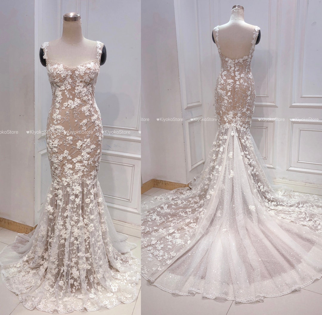 Gorgeous 3D Flower Fishtail Wedding Dress. Vintage Wedding Dress ...