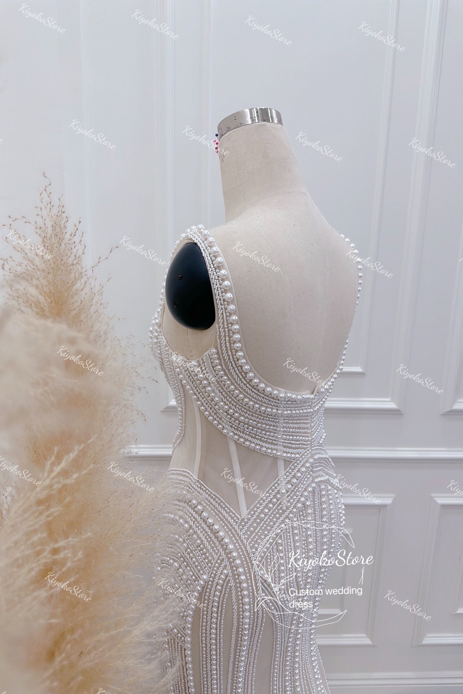 Unique Beaded Fishtail Wedding Dress. Custom Wedding Dresses. Handmade ...