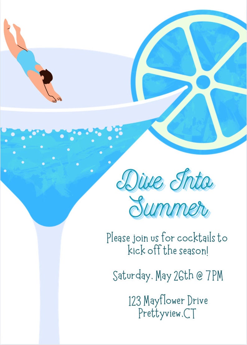 Editable Summer Cocktail Party Invitation, Pool Party Invite, Summer ...