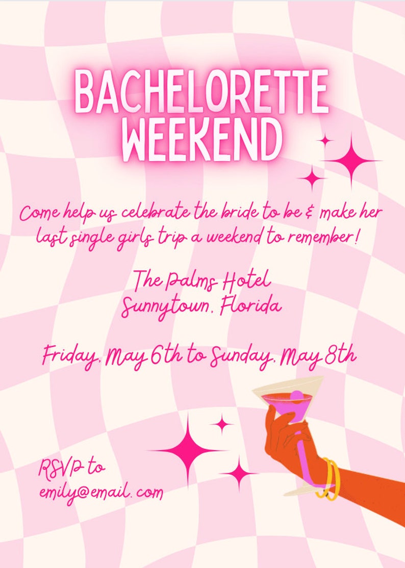 Editable Funky Bachelorette Invitation, Bachelorette Invite ...