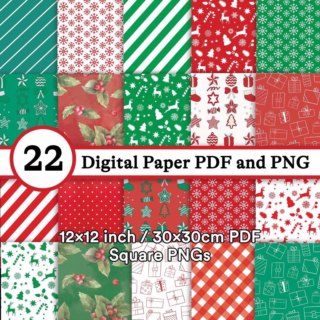 22 Christmas Digital Paper Download and Printable | Red Green and White ...
