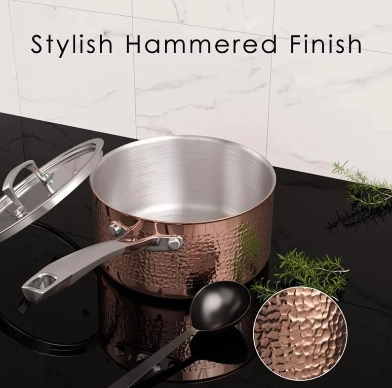 Pots and Pans Set, Tri-ply Stainless Steel Hammered Kitchen Cookware ...