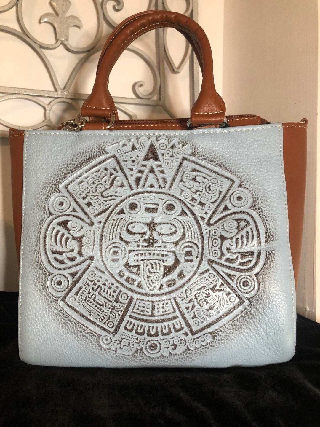 100% Leather Aztec Tote/ Purse Boho Bags /purse Large - Etsy