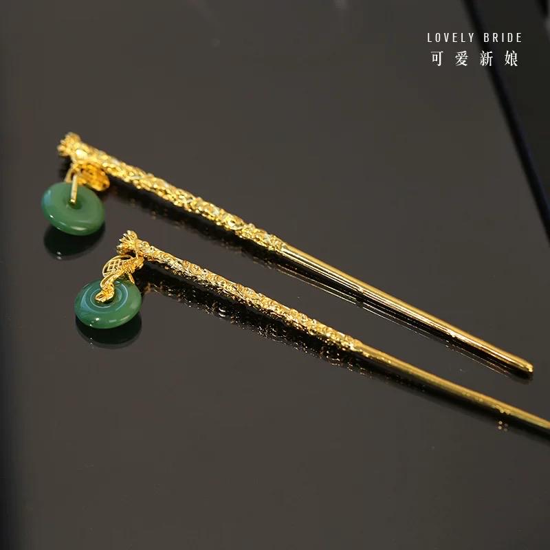Traditional Chinese Wedding Jade Color Hairpin Hair Dec Set Tassel Long ...