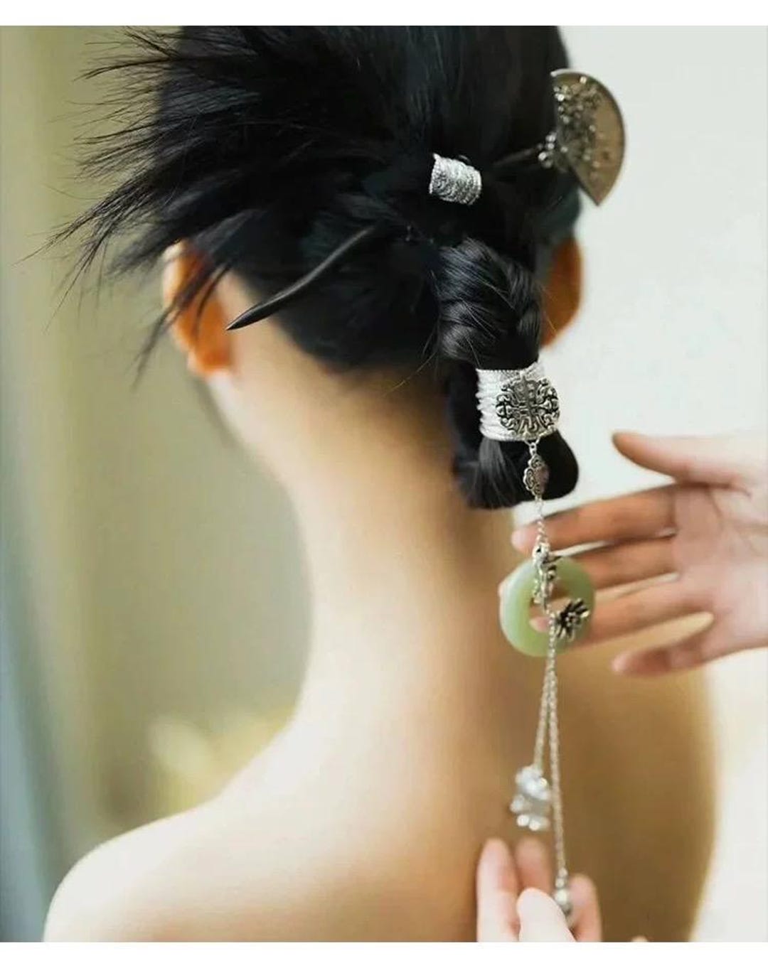 Traditional Chinese Wedding Jade Color Hairpin Hair Dec Set Tassel Long ...