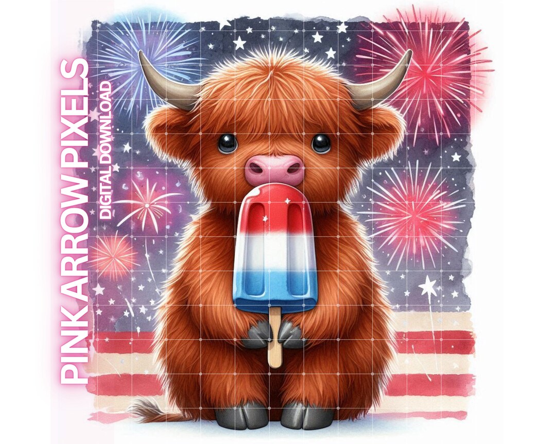Highland Cow 4th of July Popsicle Sublimation Design Patriotic ...