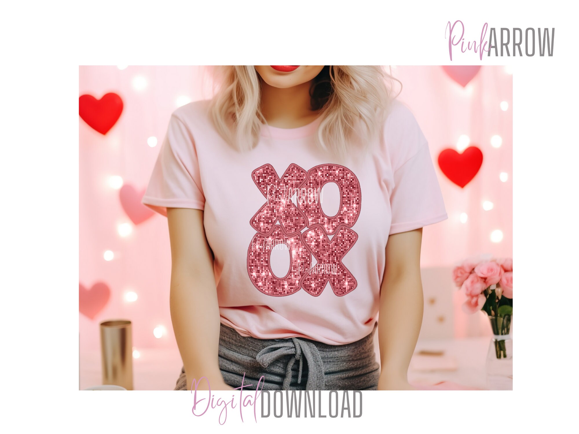 Xoxo Valentines Faux Embroidery Png Valentines Sequin Sublimation DTF Design INSTANT DOWNLOAD - Etsy