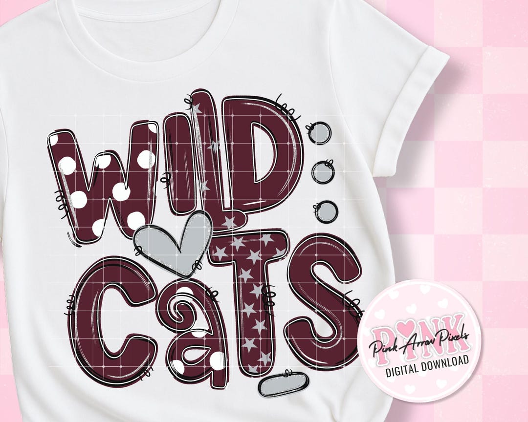 Wildcats School Spirit Doodle: Maroon & White PNG, PDF (digital ...