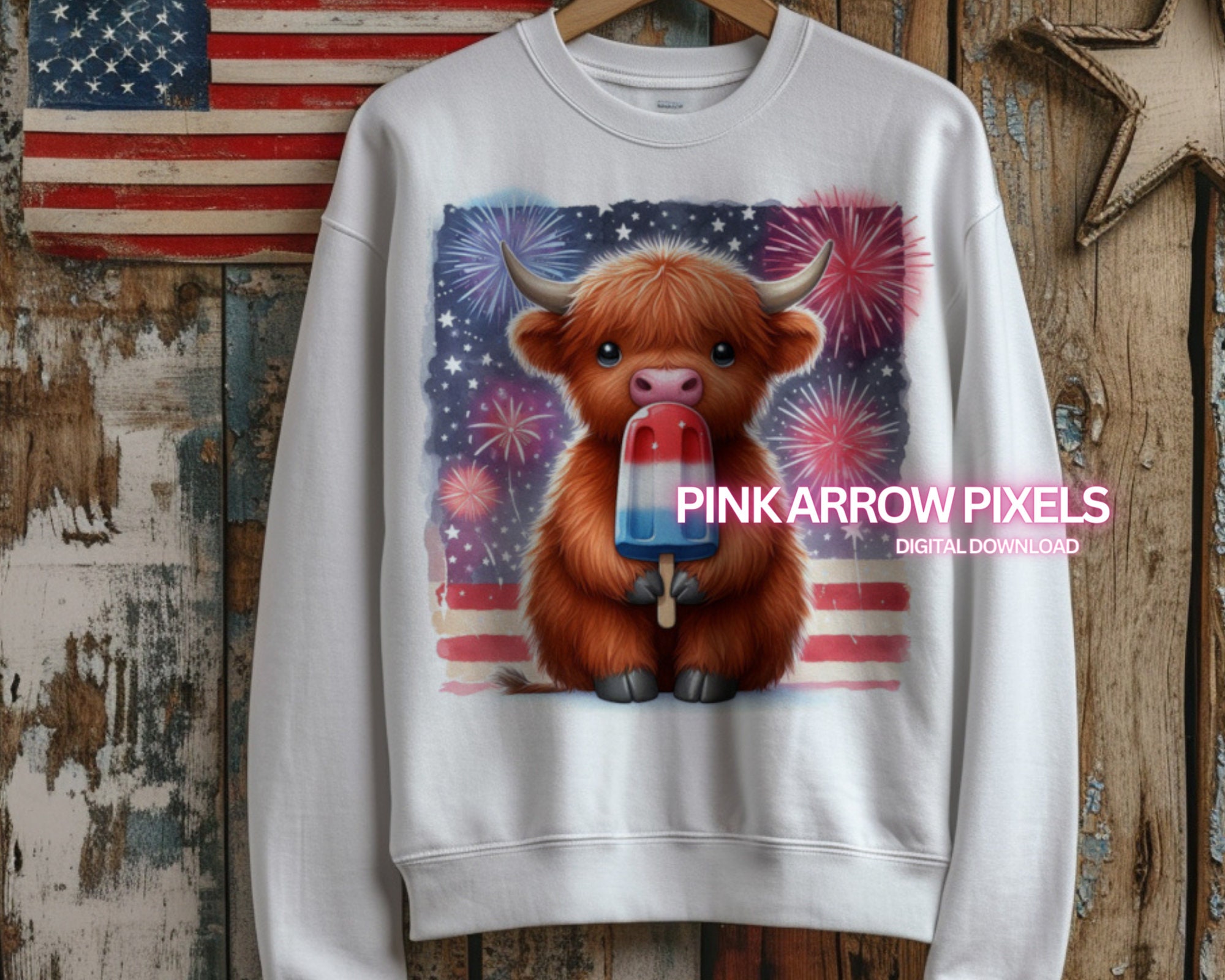 Highland Cow 4th of July Popsicle Sublimation Design Patriotic ...