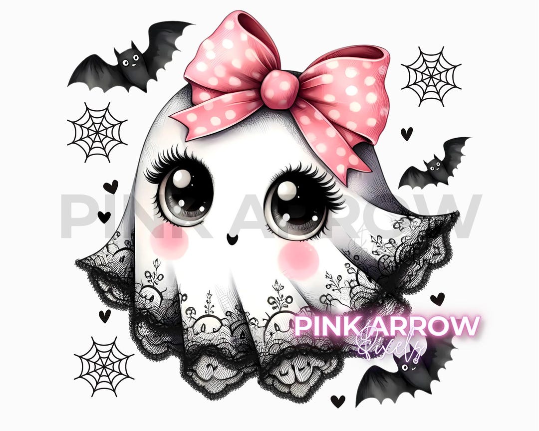 Halloween Lace PNG I Lace Ghost With Pink Bow I PNG Sublimation Digital ...