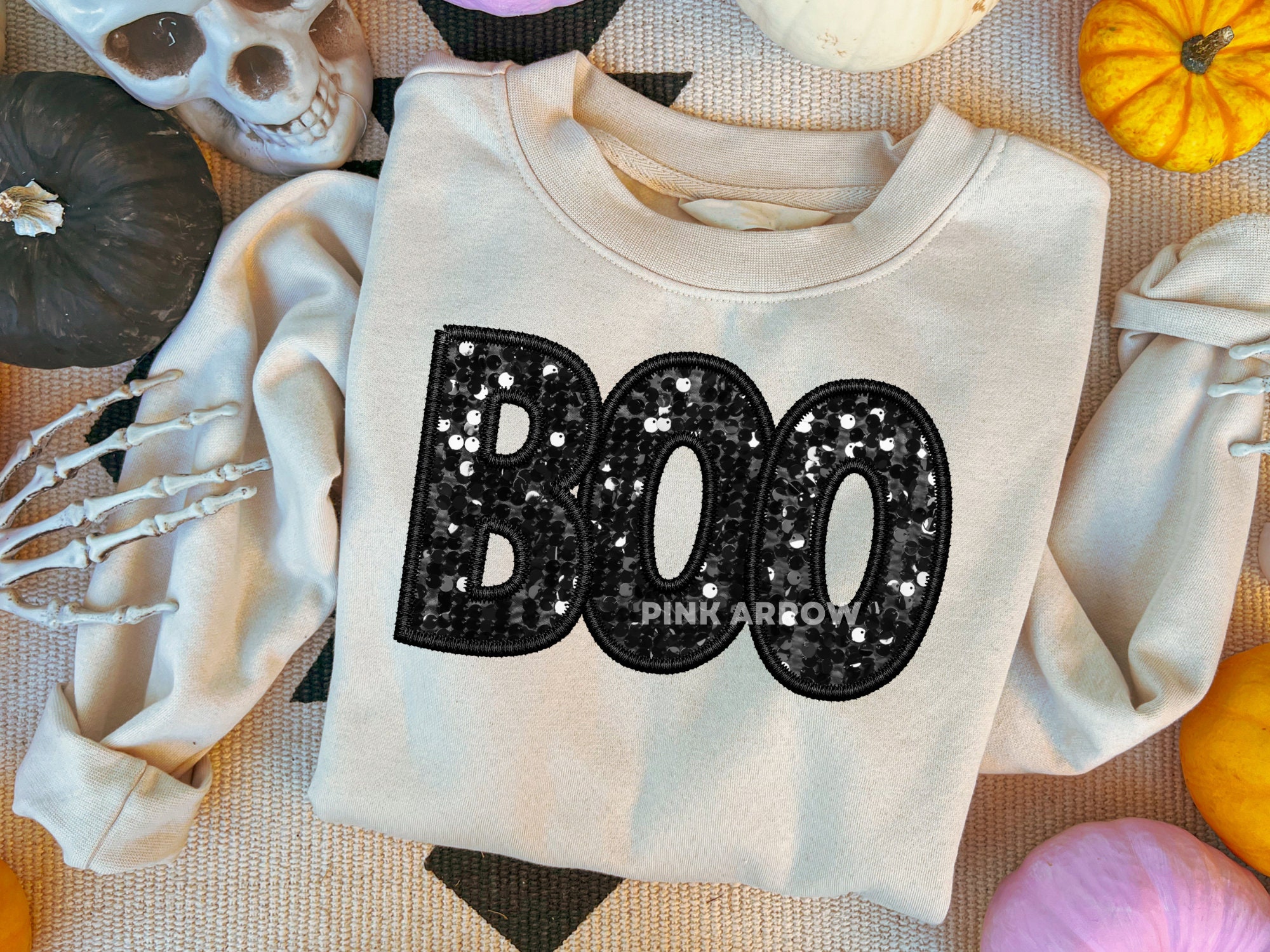 Faux Embroidery Boo Faux Glitter Boo Halloween Sublimation - Etsy