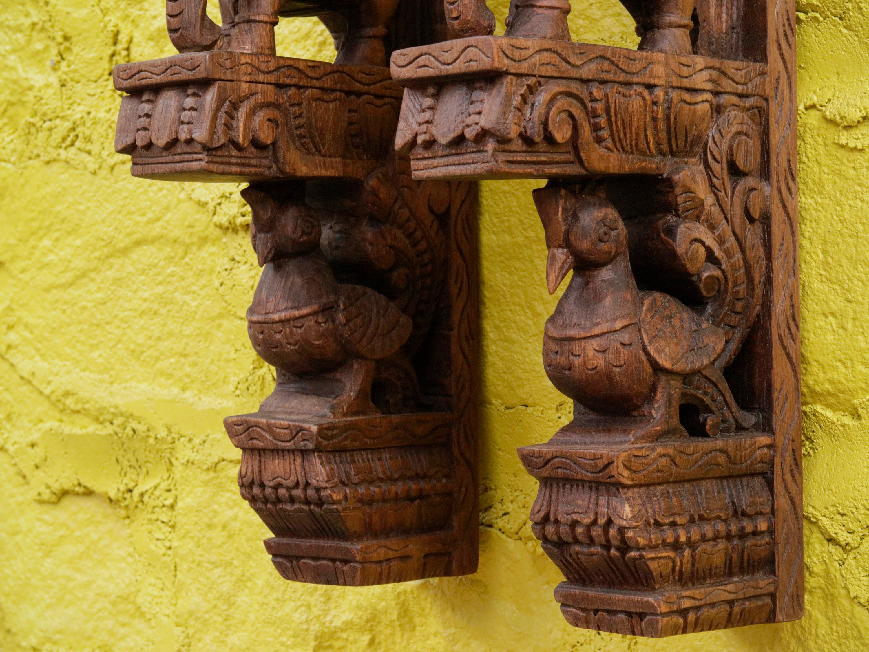 Set of 2 Corbel Traditional Vintage Carved Bird and Elephant Wall Décor ...