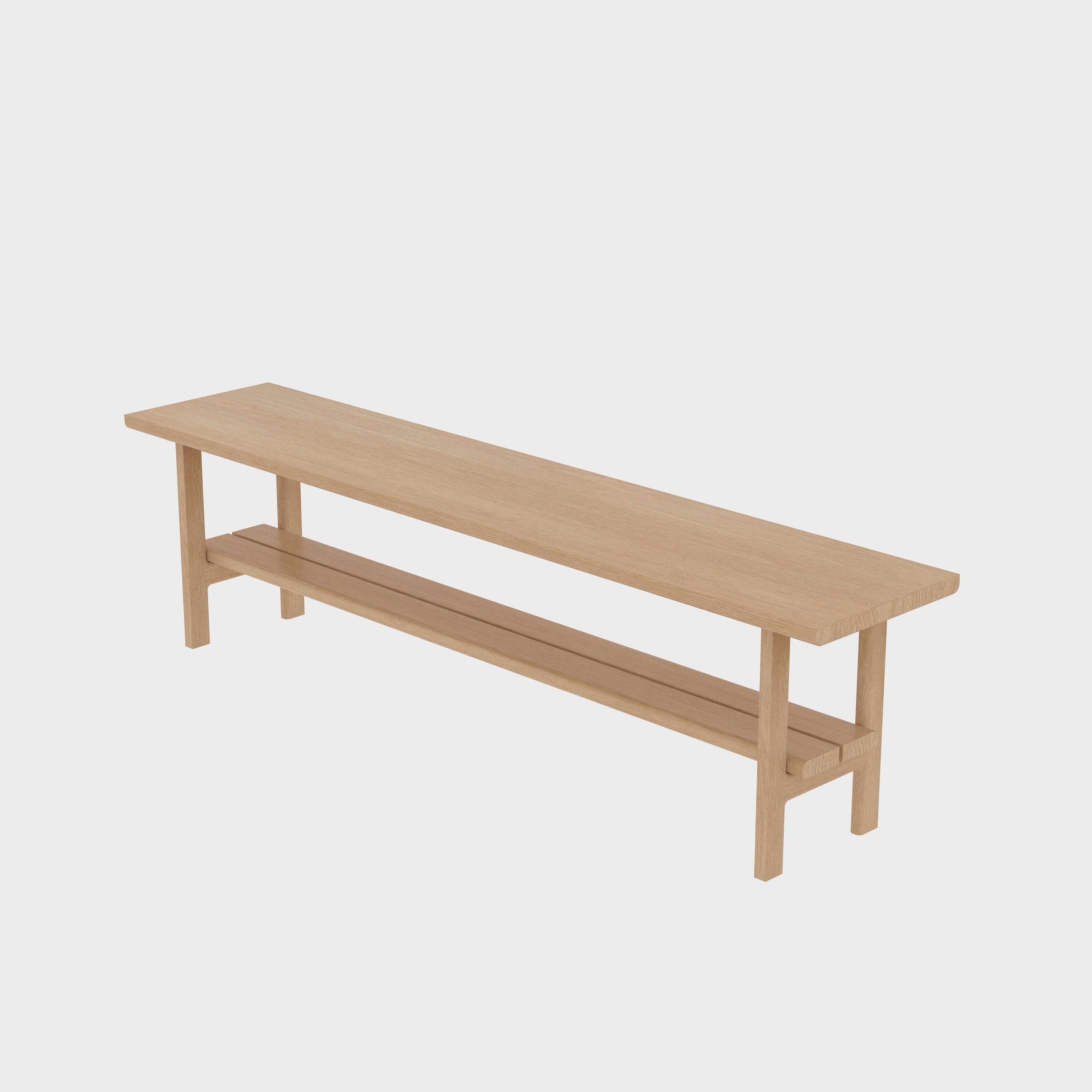 Artisanal Solid Oak Wood Bench With Storage Shelf Classic Minimalist ...