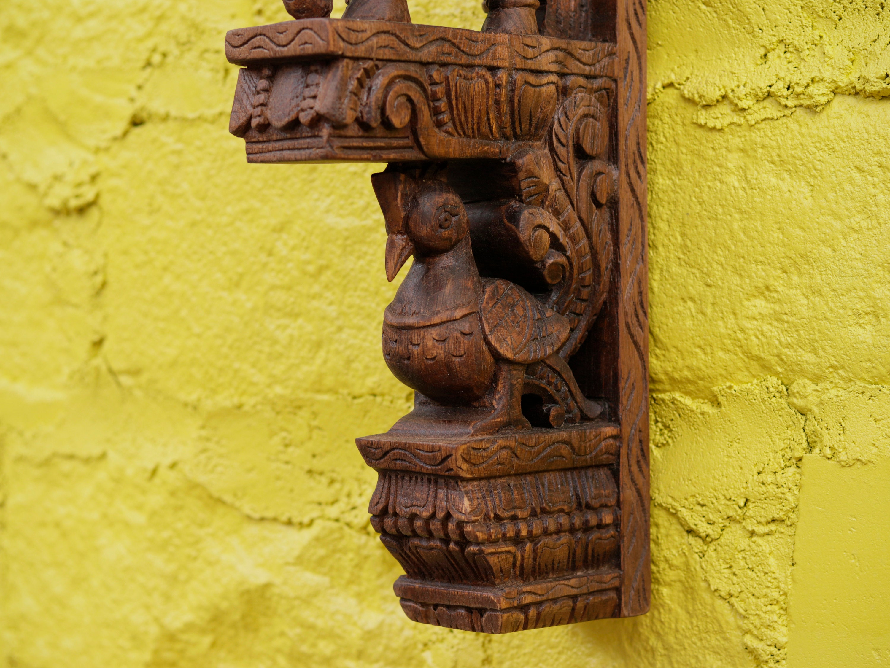 Set of 2 Corbel Traditional Vintage Carved Bird and Elephant Wall Décor ...