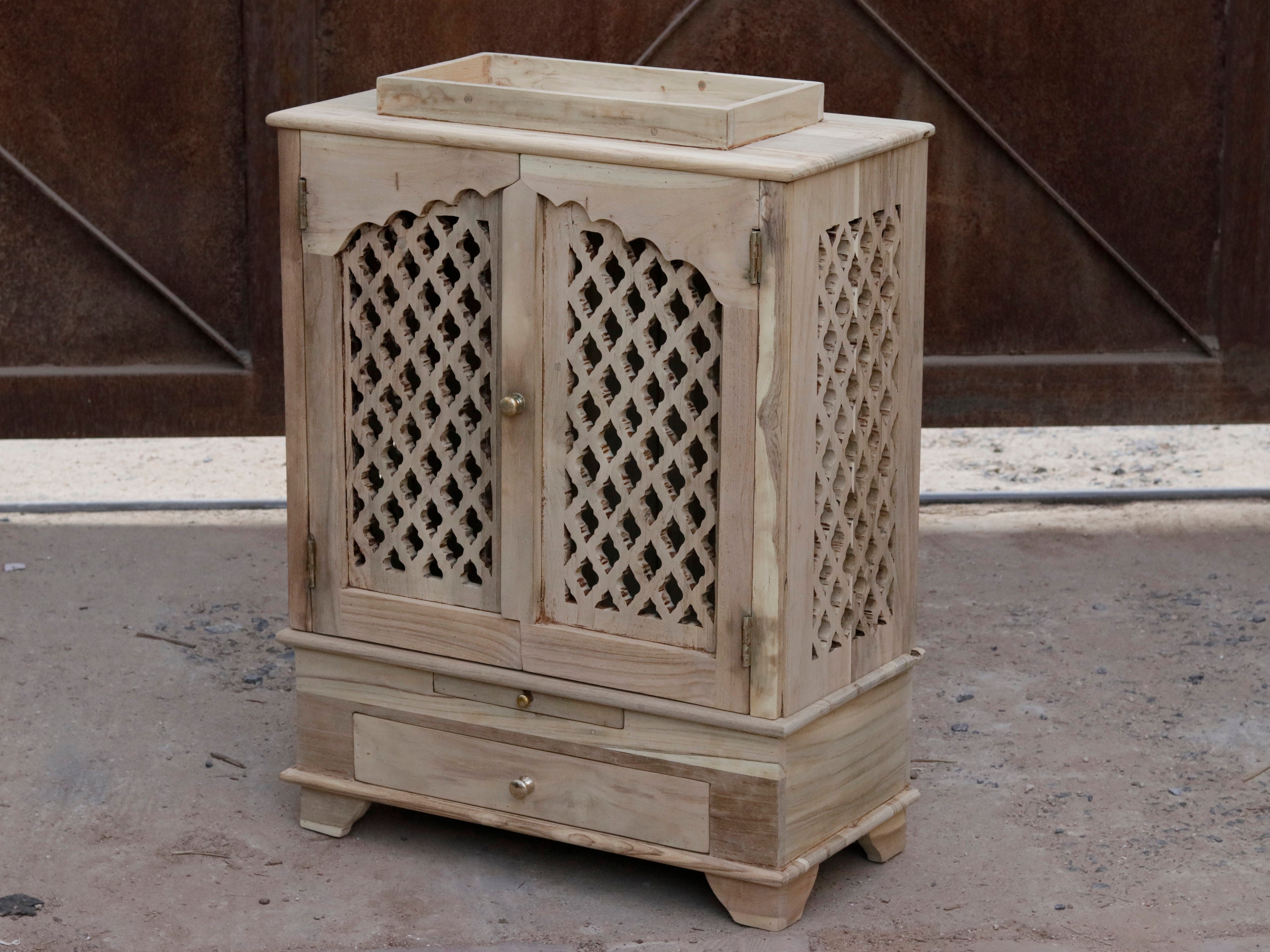 Hindu Temple Inspired Handcrafted Wooden Pooja Mandir: Elegant Jali ...