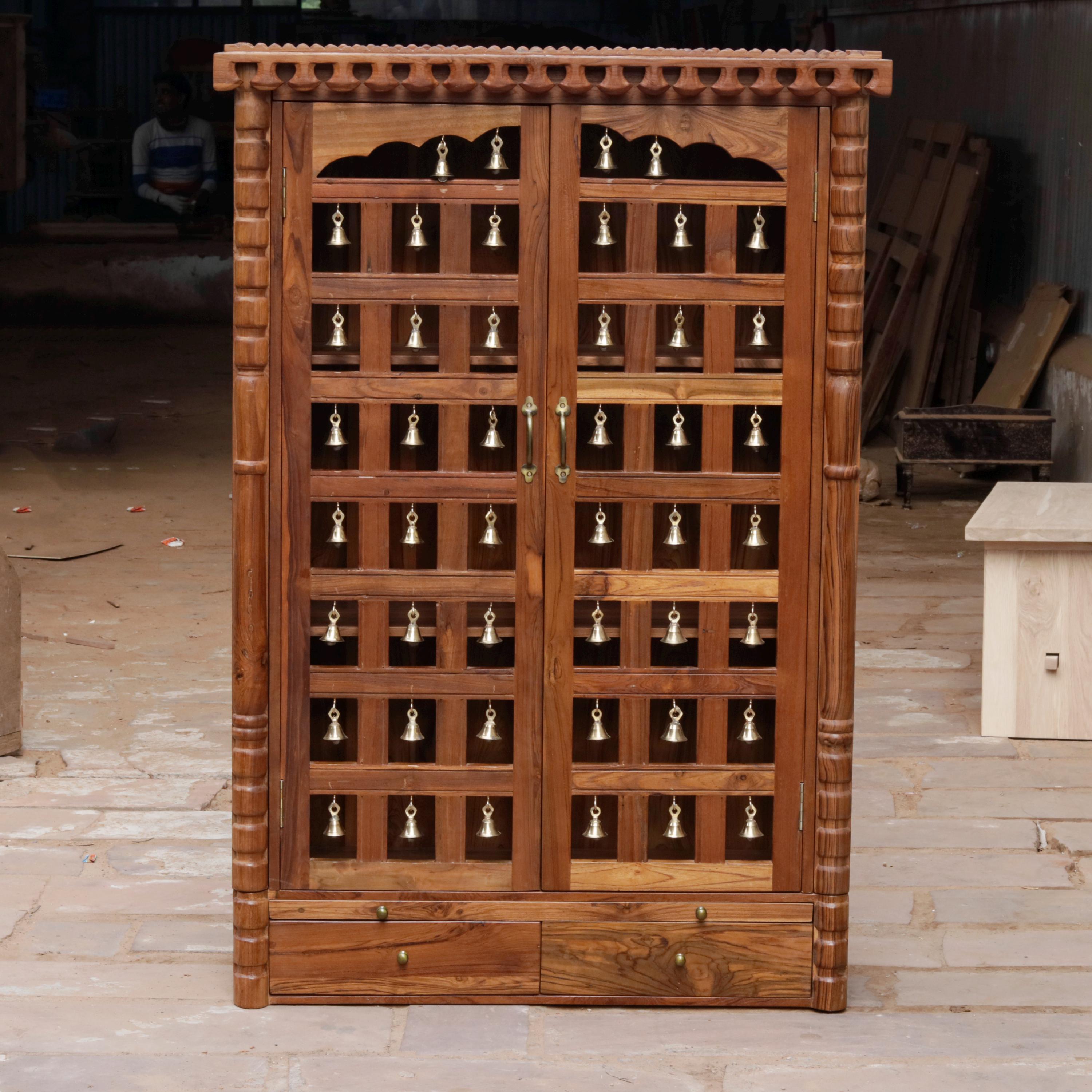Handcrafted Indian Hindu Pooja Room Style Temple With Brass Bell Door ...