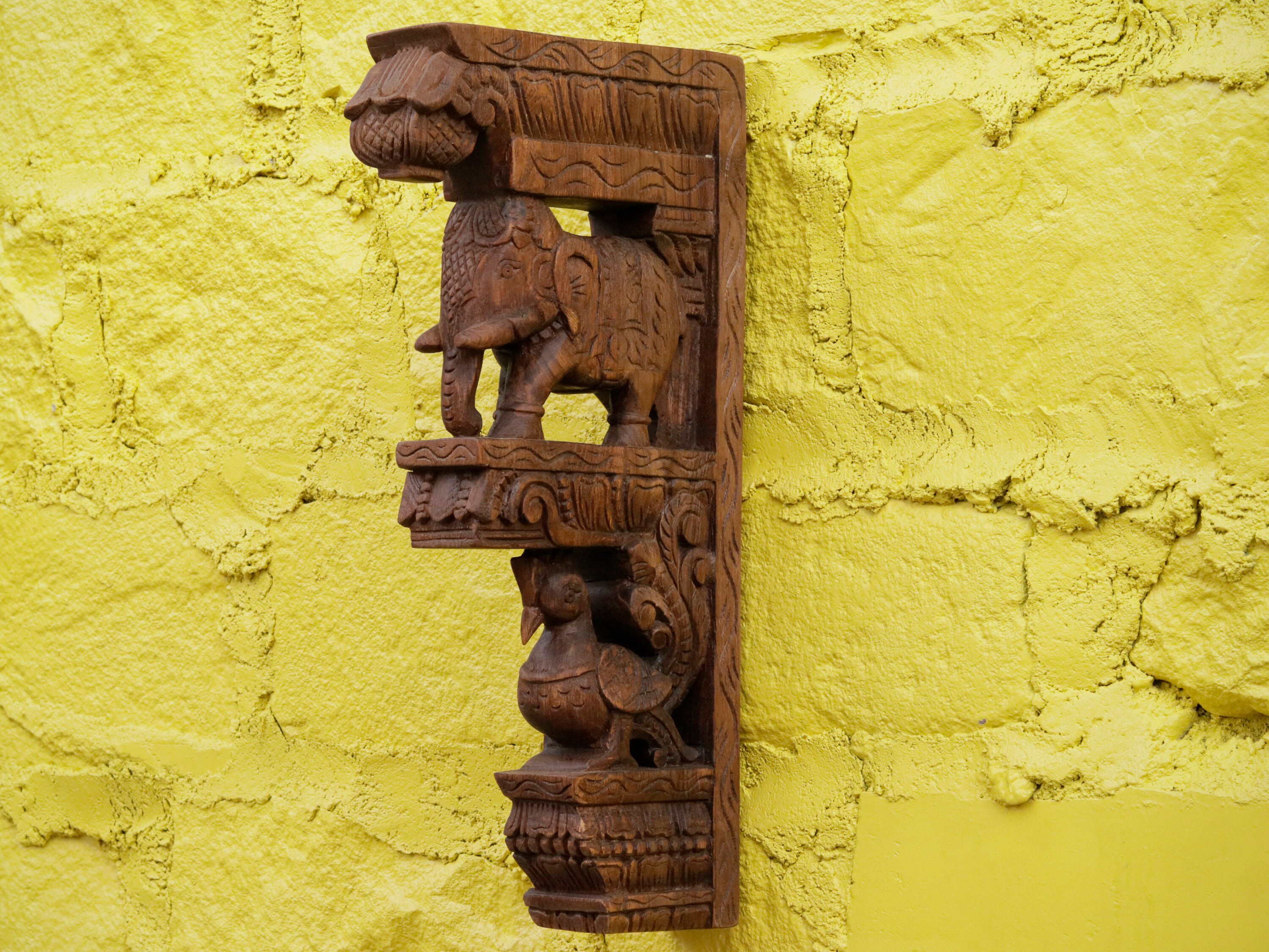 Set of 2 Corbel Traditional Vintage Carved Bird and Elephant Wall Décor ...