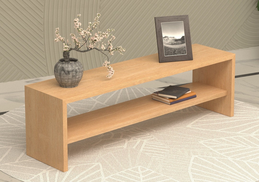 Handcrafted Solid Oak Wood Bench With Shelf Minimalist Farmhouse Design ...