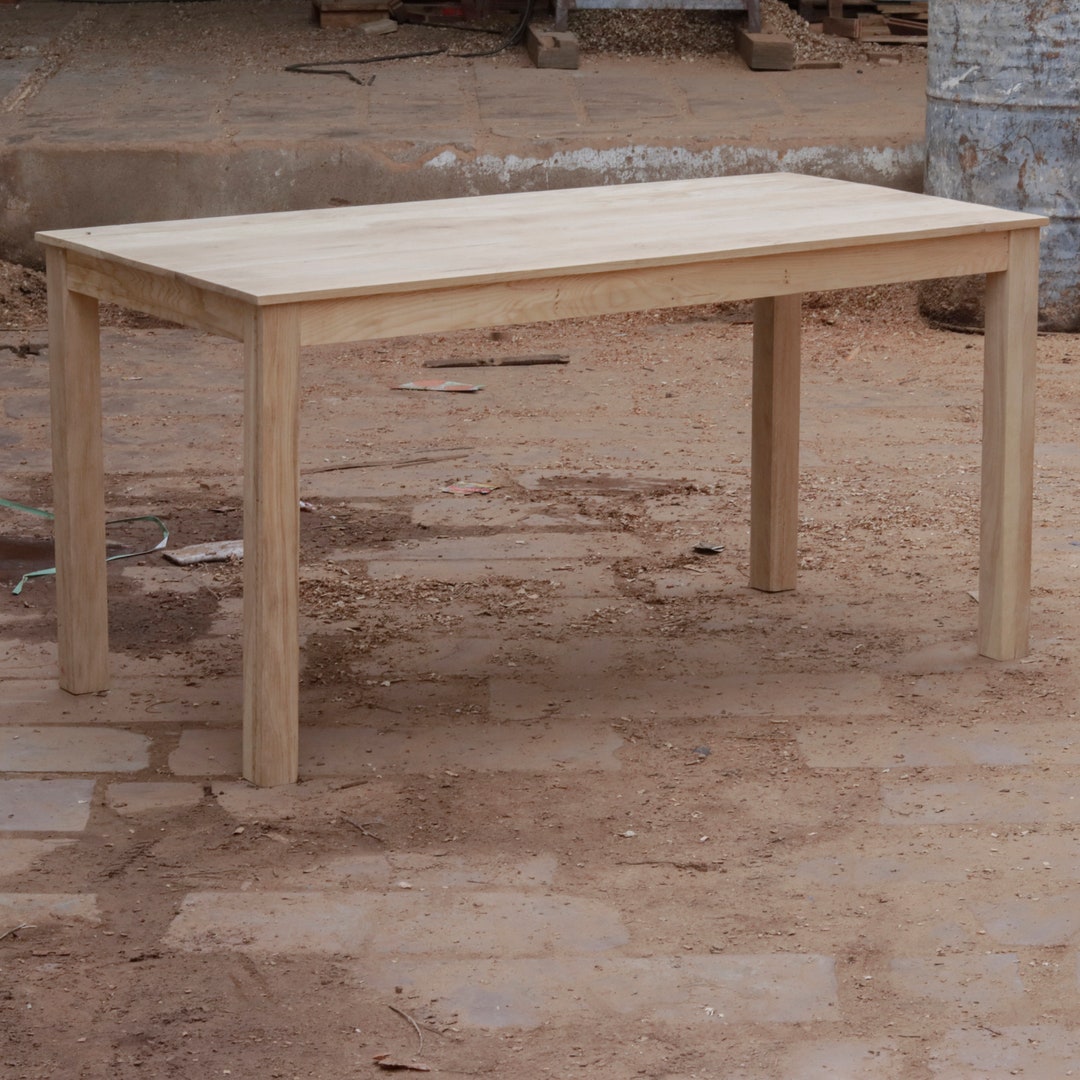 Solid Oak Wood Dining Table: Sculpted Legs, Modern Farmhouse Kitchen ...