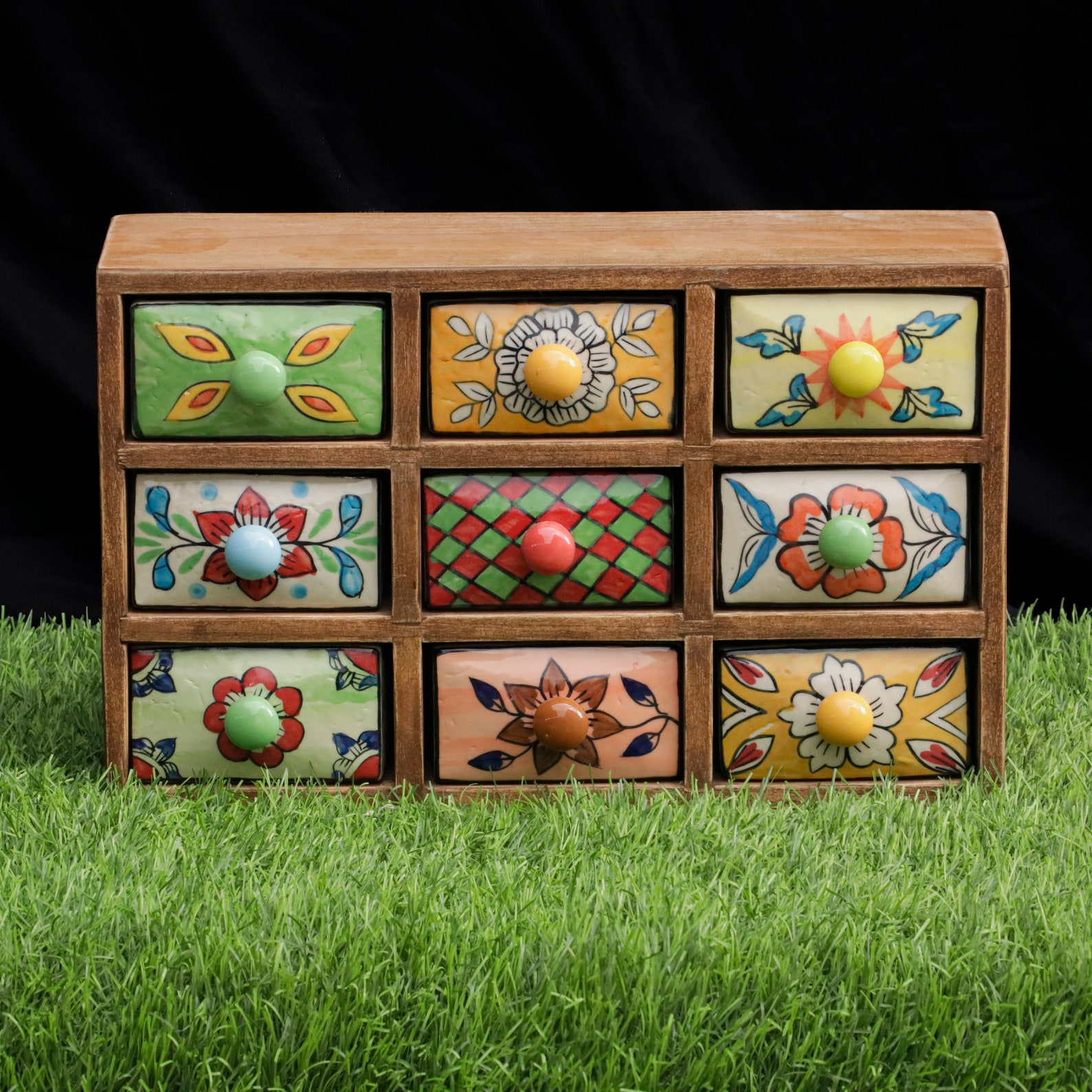 Rustic Finish Ceramic Drawers - Multipurpose Spice Box, Trinket Holder ...