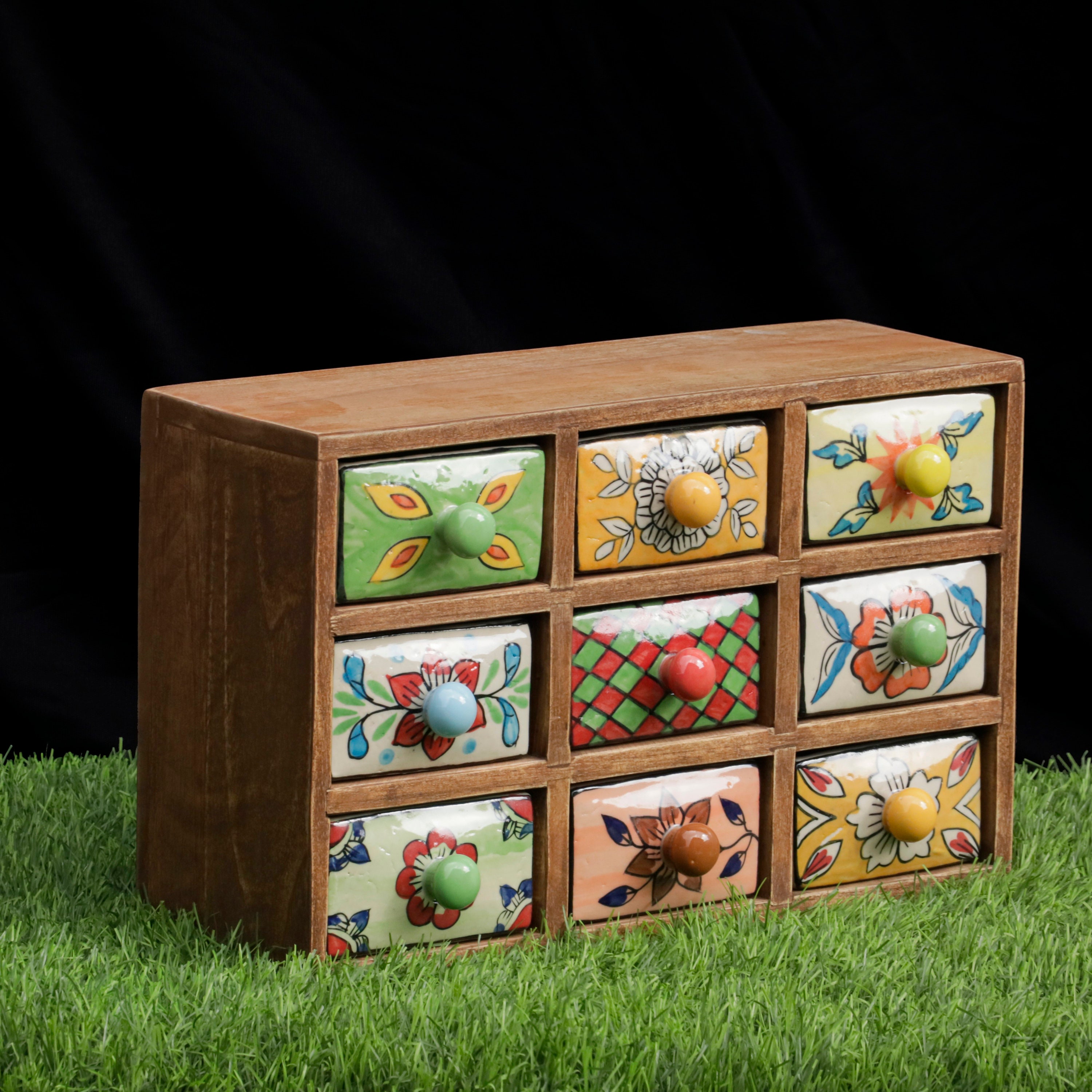 Rustic Finish Ceramic Drawers Multipurpose Spice Box, Trinket Holder ...