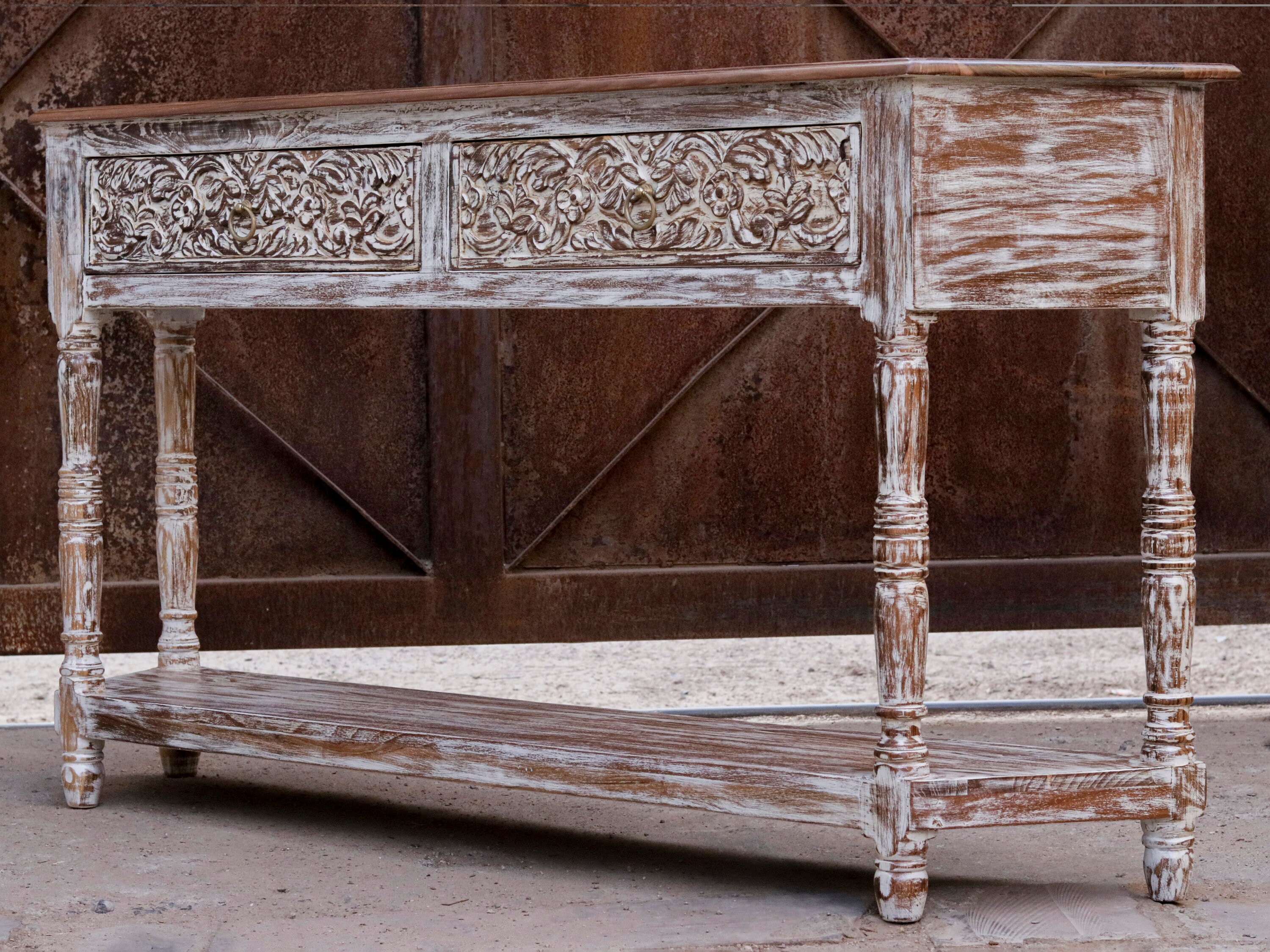 Hexagonal Vintage Farmhouse Console Table White Distressed - Etsy