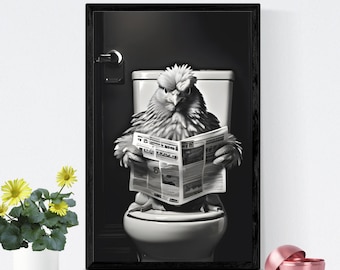 Chicken Sitting on the Toilet Reading a Newspaper, Funny Bathroom Humor ...