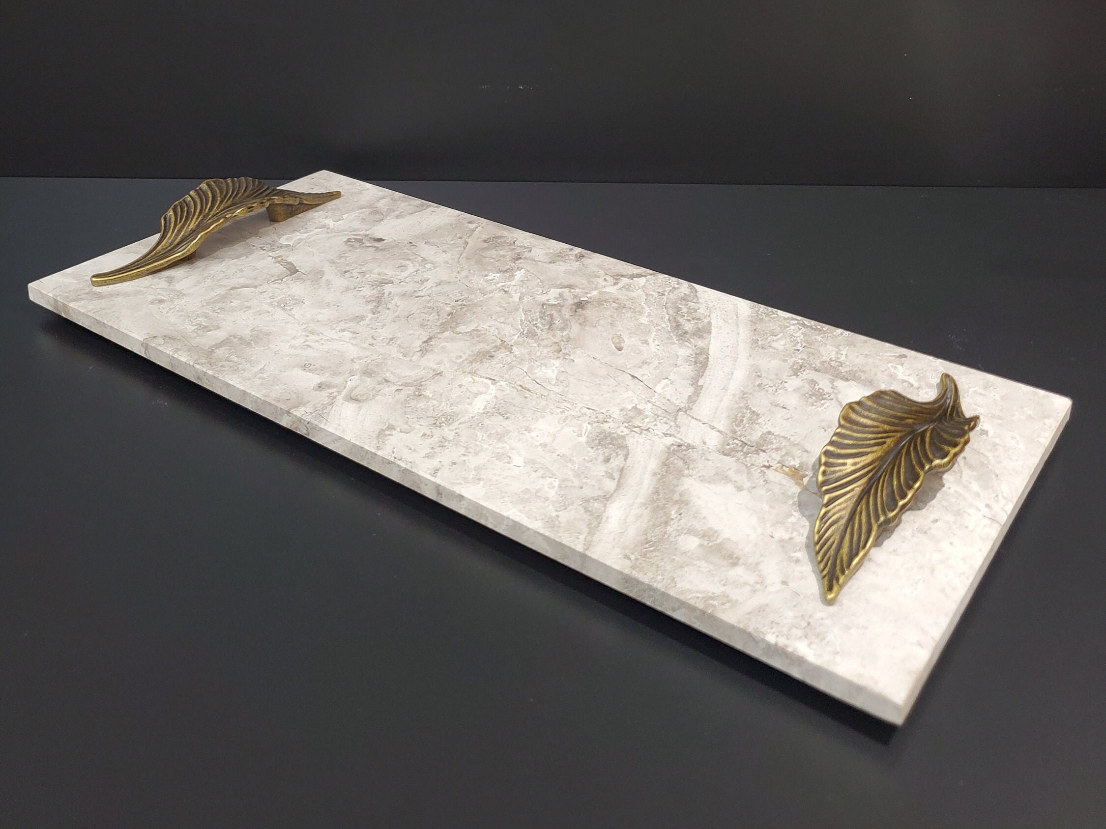 Marble Serving Tray With Leaf Handles, Cheese Board - Etsy