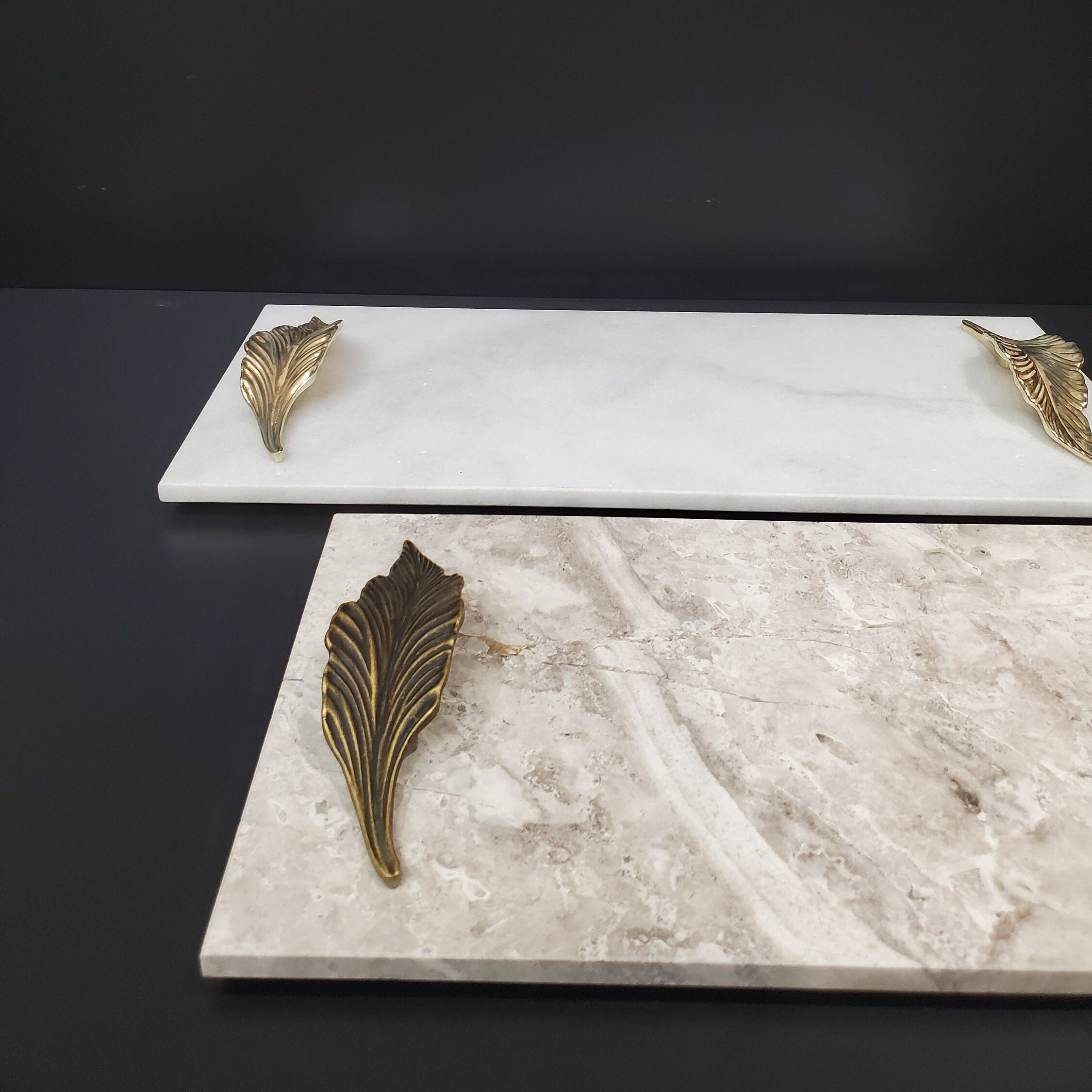 Marble Serving Tray With Leaf Handles, Cheese Board - Etsy