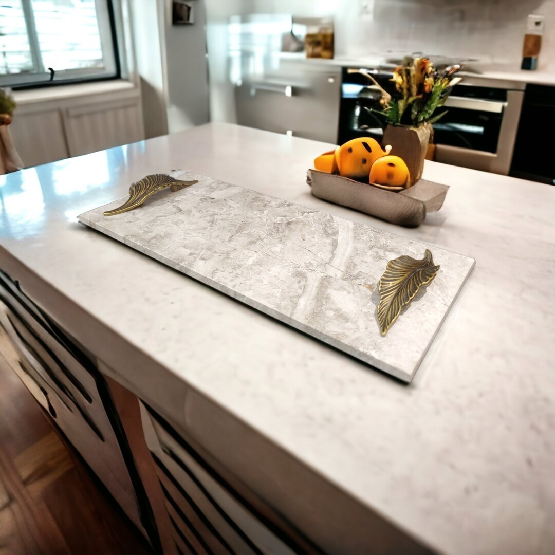 Marble Serving Tray With Leaf Handles, Cheese Board - Etsy
