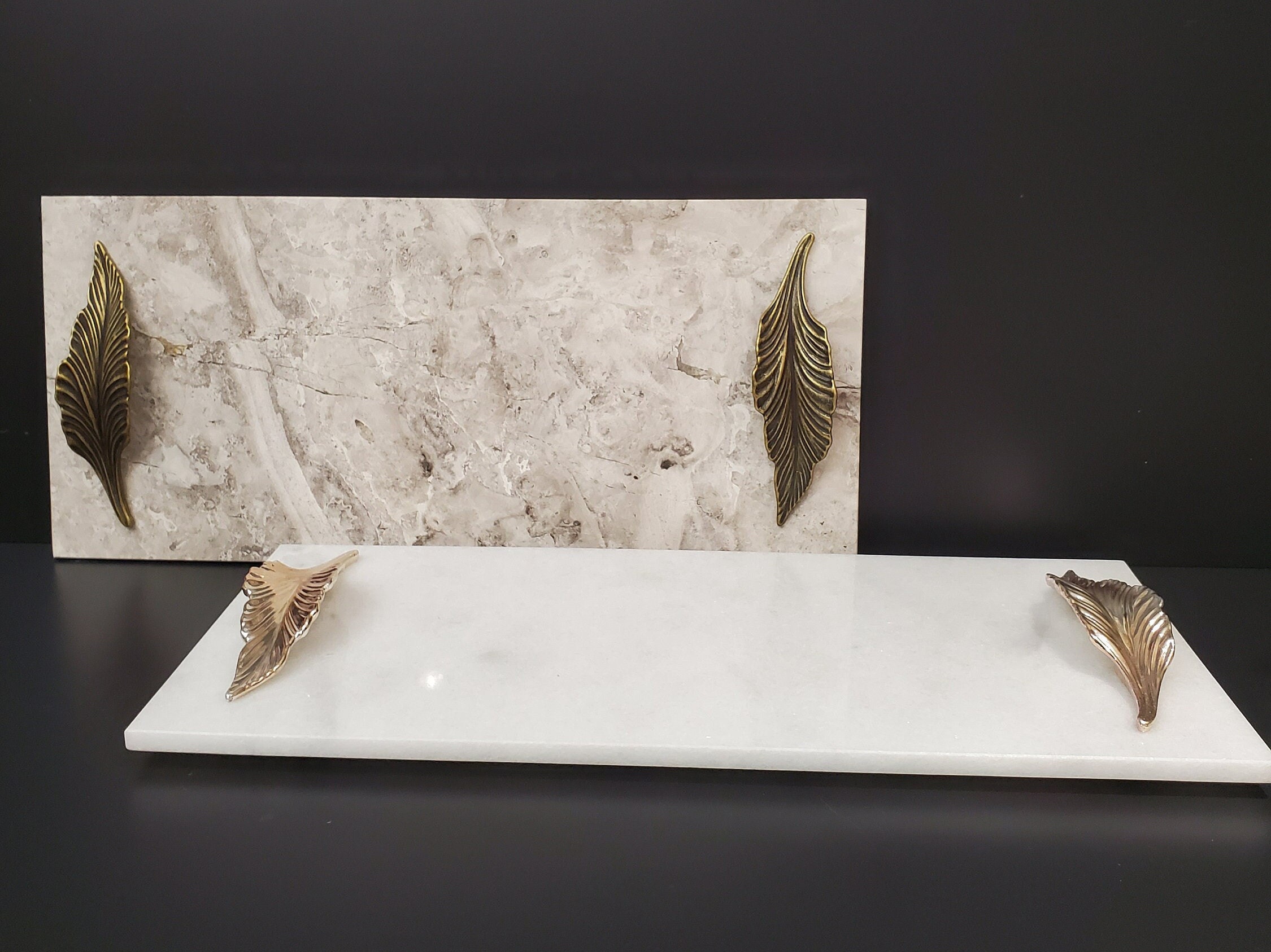 Marble Serving Tray With Leaf Handles, Cheese Board - Etsy