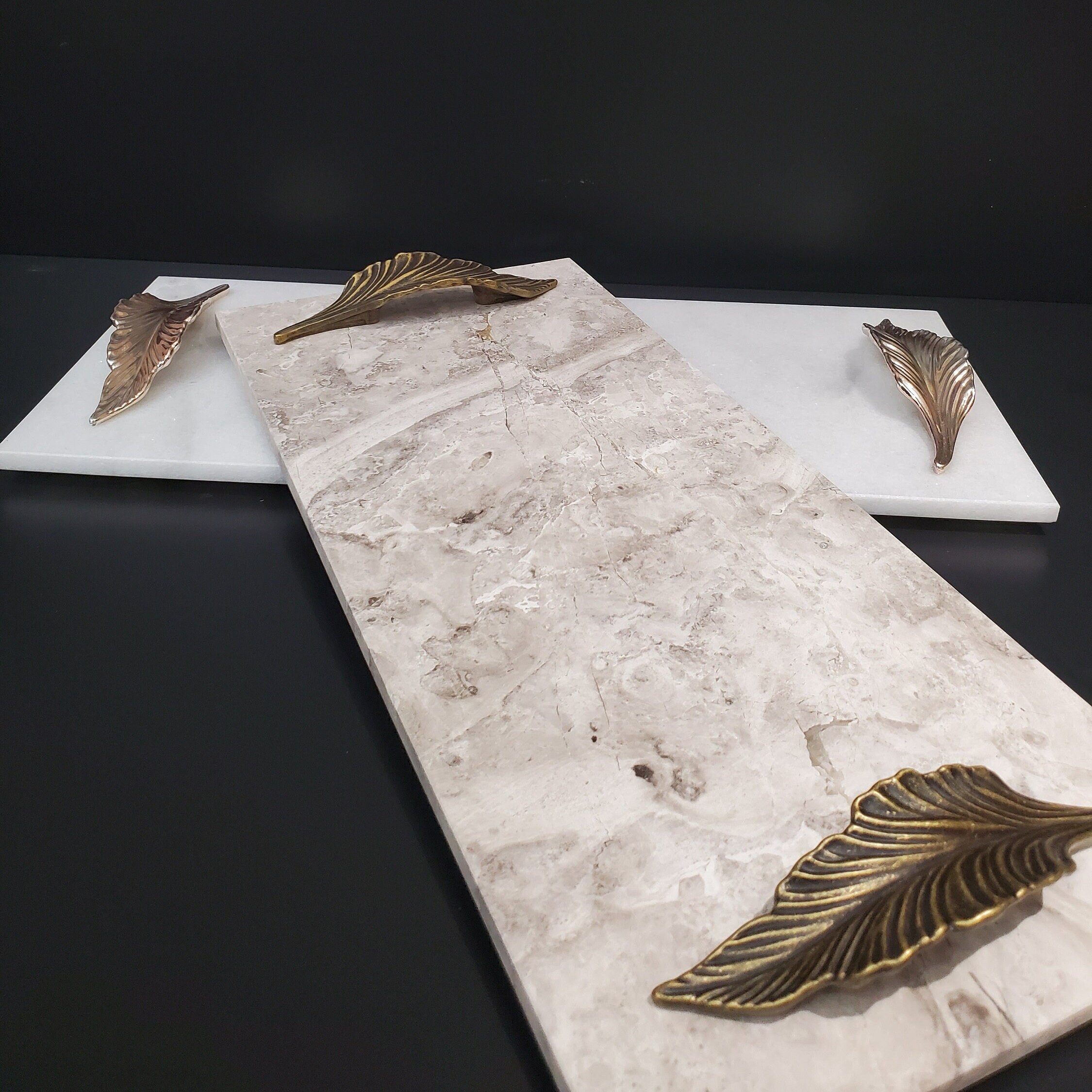 Marble Serving Tray With Leaf Handles, Cheese Board - Etsy