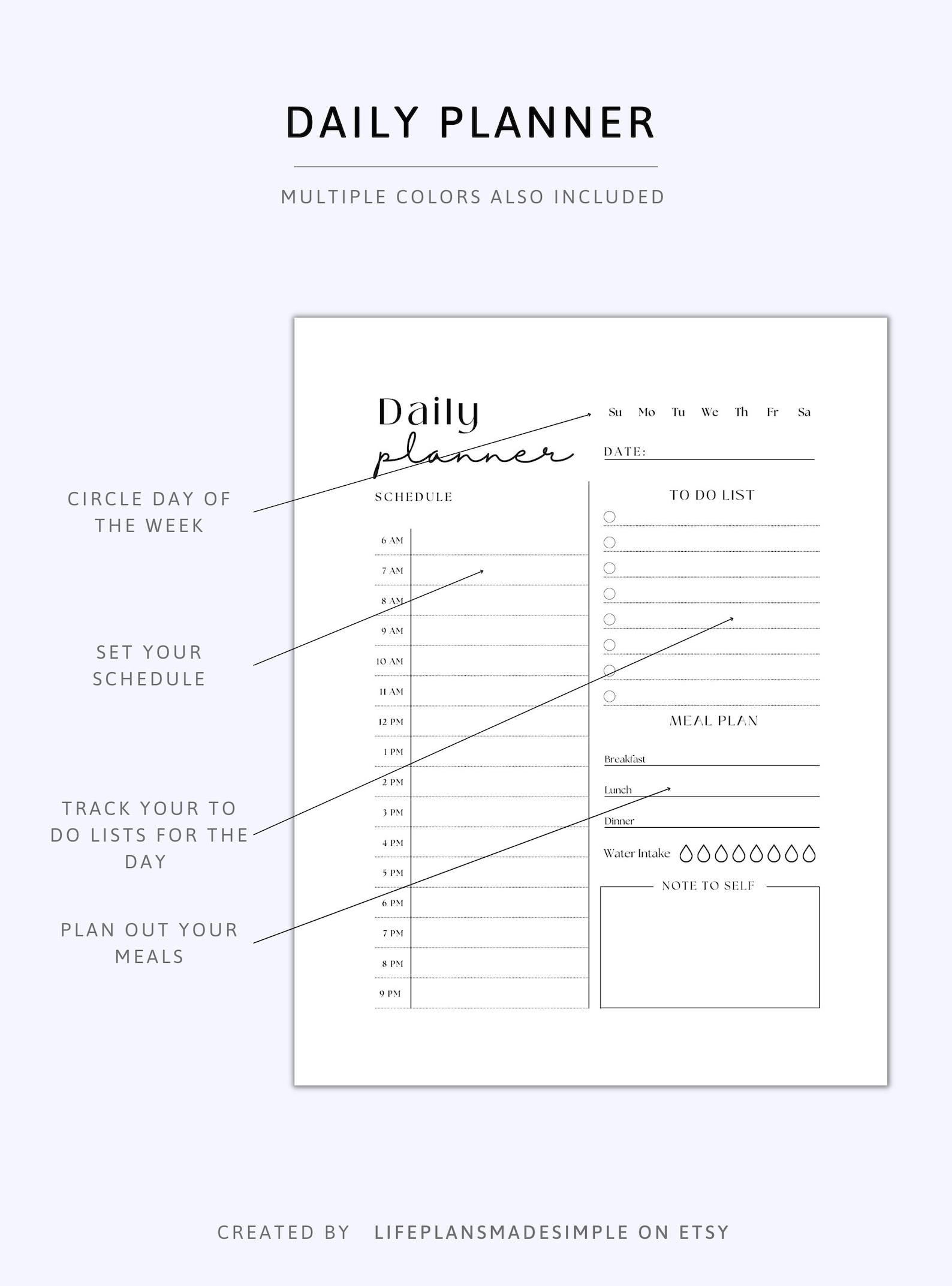Printable Daily Planner Daily Agenda Hourly Planner Day to Day Planner ...