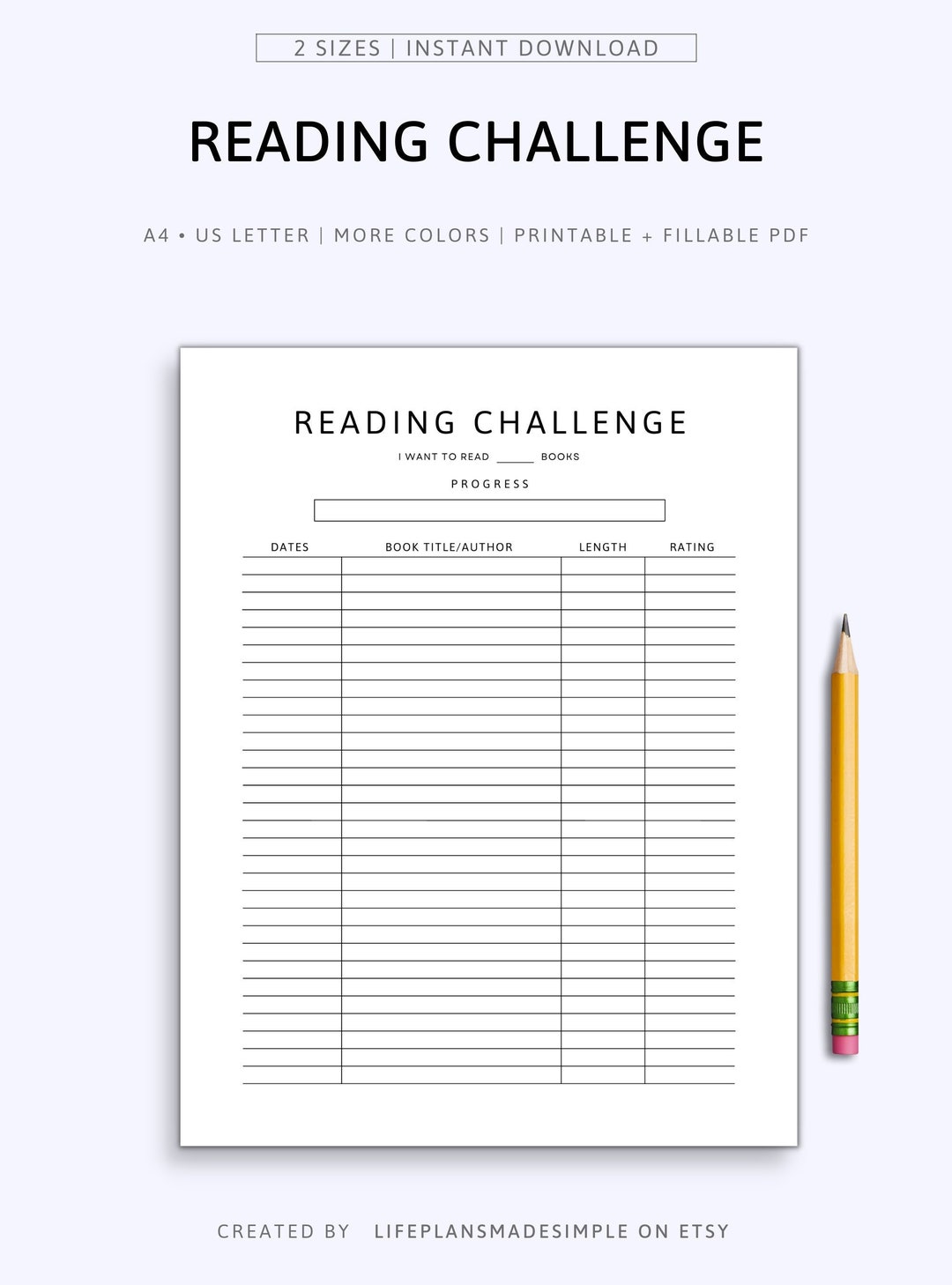Reading Challenge Tracker | Printable Book Log (A4, US Letter) (digital ...