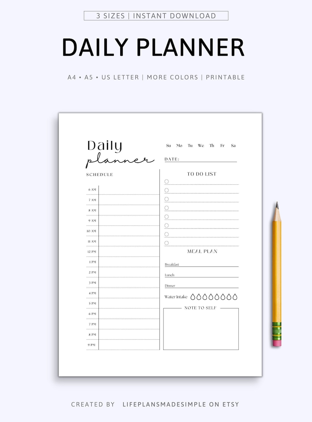 Printable Daily Planner | Daily Agenda | Hourly Planner | Day to Day ...