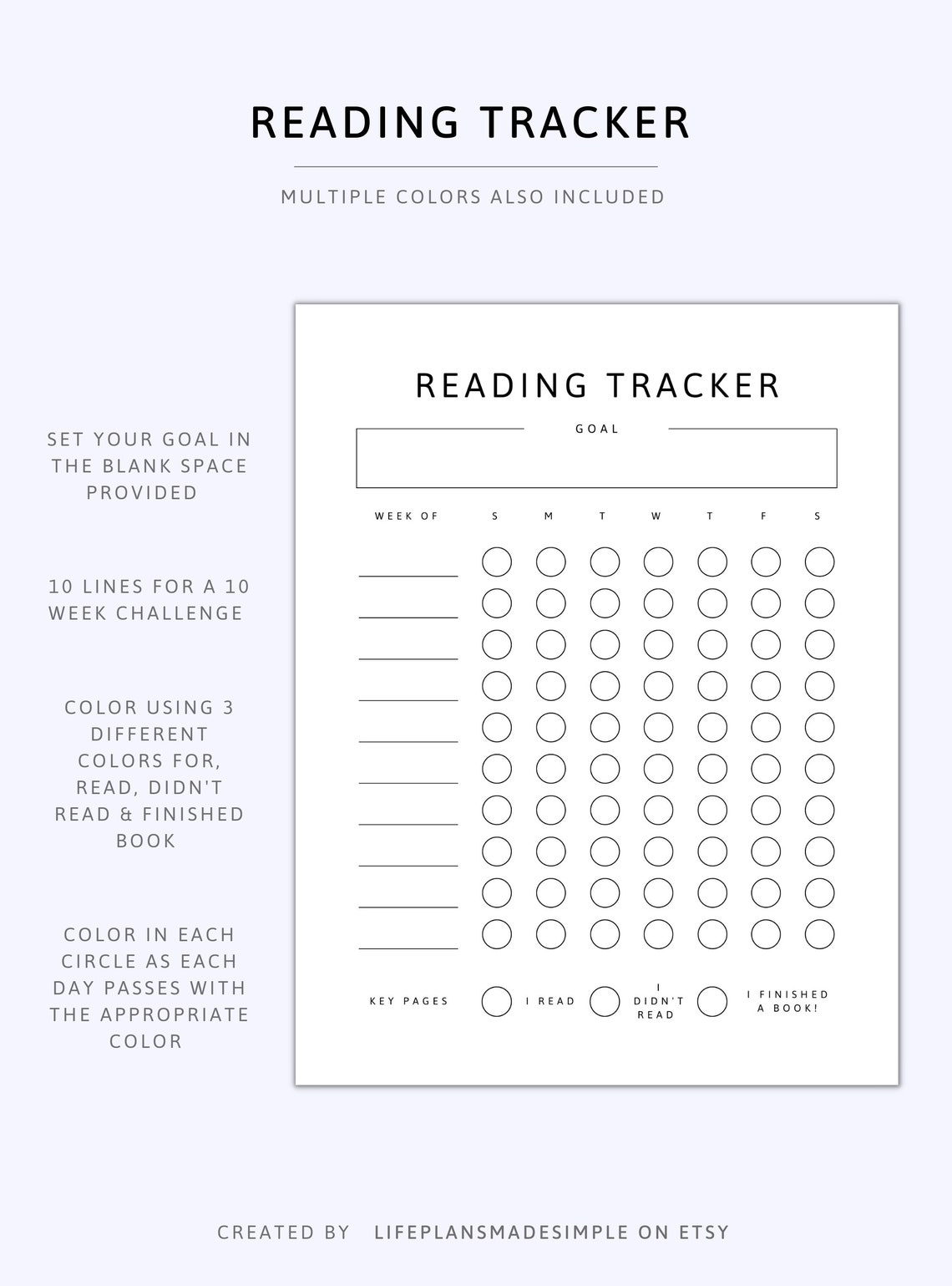 Printable Reading Tracker | Goal Reading Log | 10 Week Reading Tracker ...