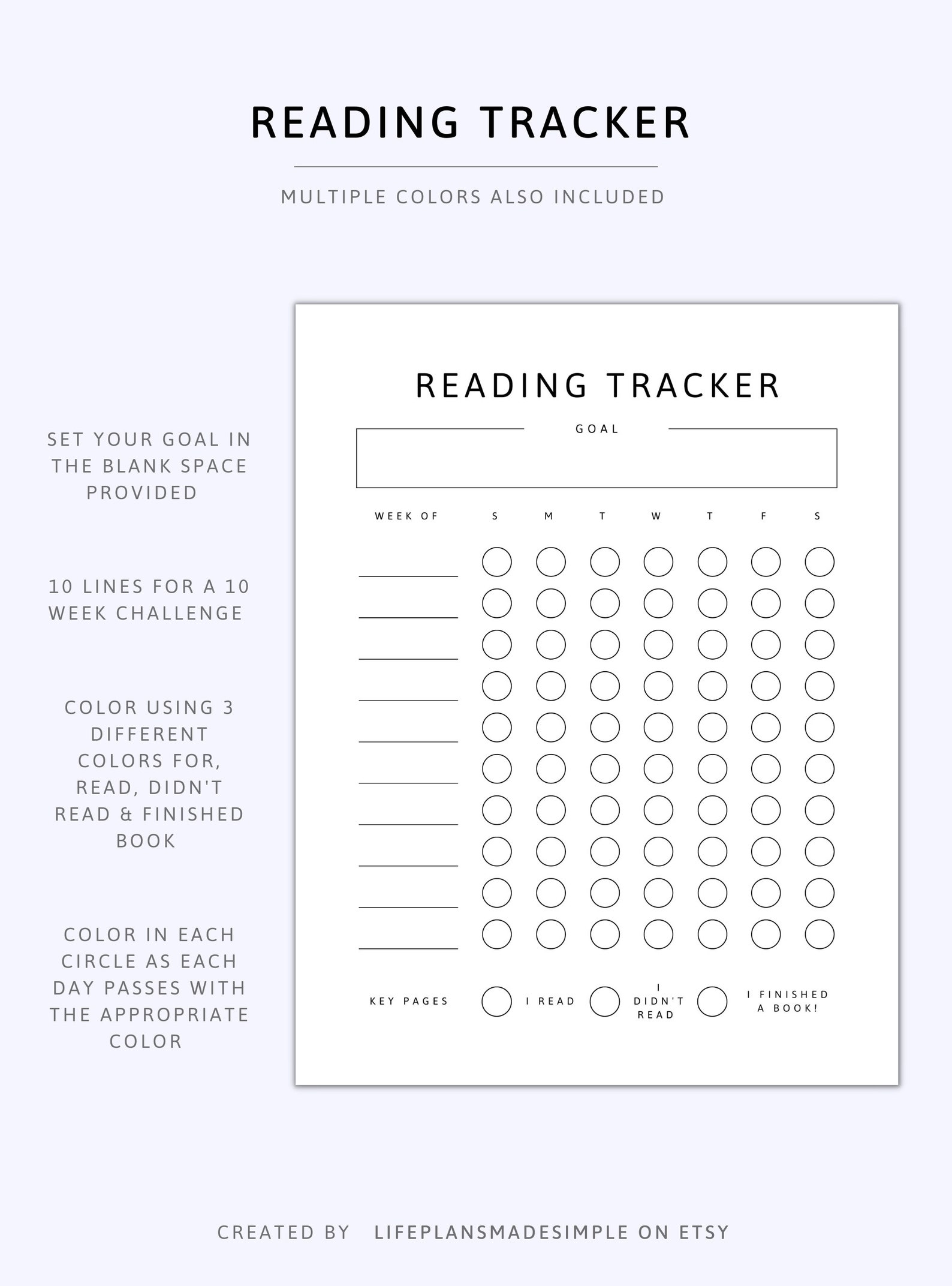 Printable Reading Tracker | Goal Reading Log | 10 Week Reading Tracker ...