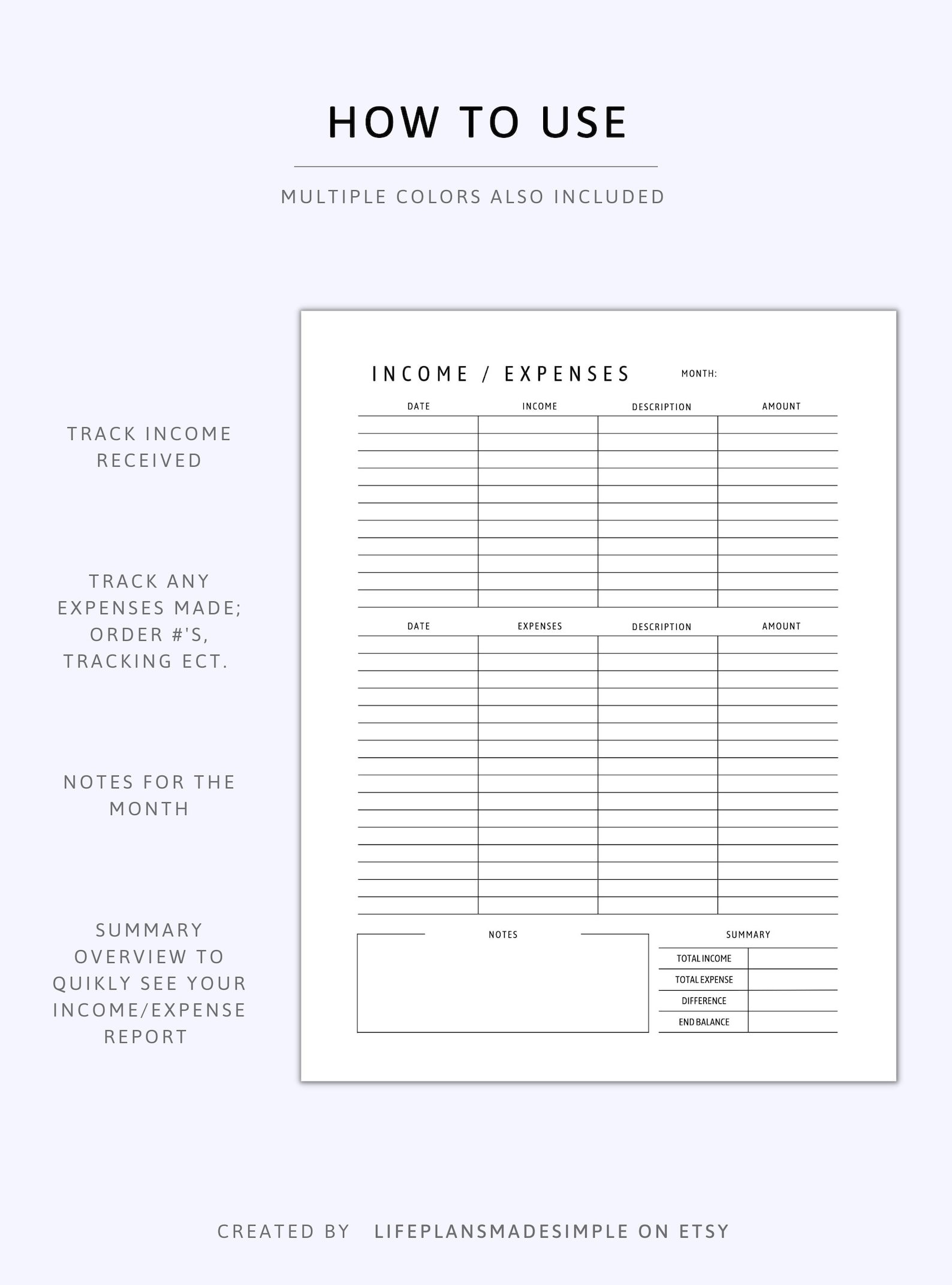 Small Business Income Expense Tracker | Printable Budget Organizer ...