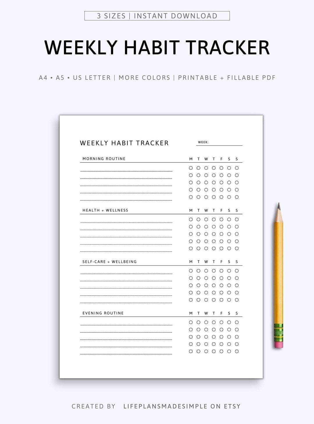 Weekly Habit Tracker | Fillable & Printable Habit Tracker | Habit ...