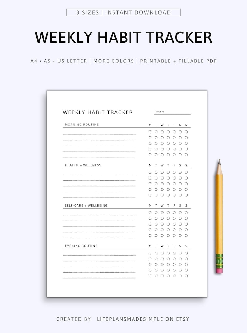 Weekly Habit Tracker | Fillable & Printable Habit Tracker | Habit ...