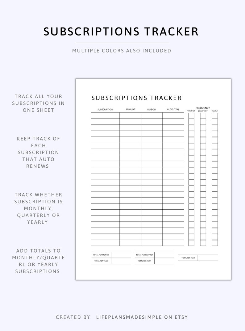 Subscriptions Tracker | Subscription Planner | Subscription Overview ...