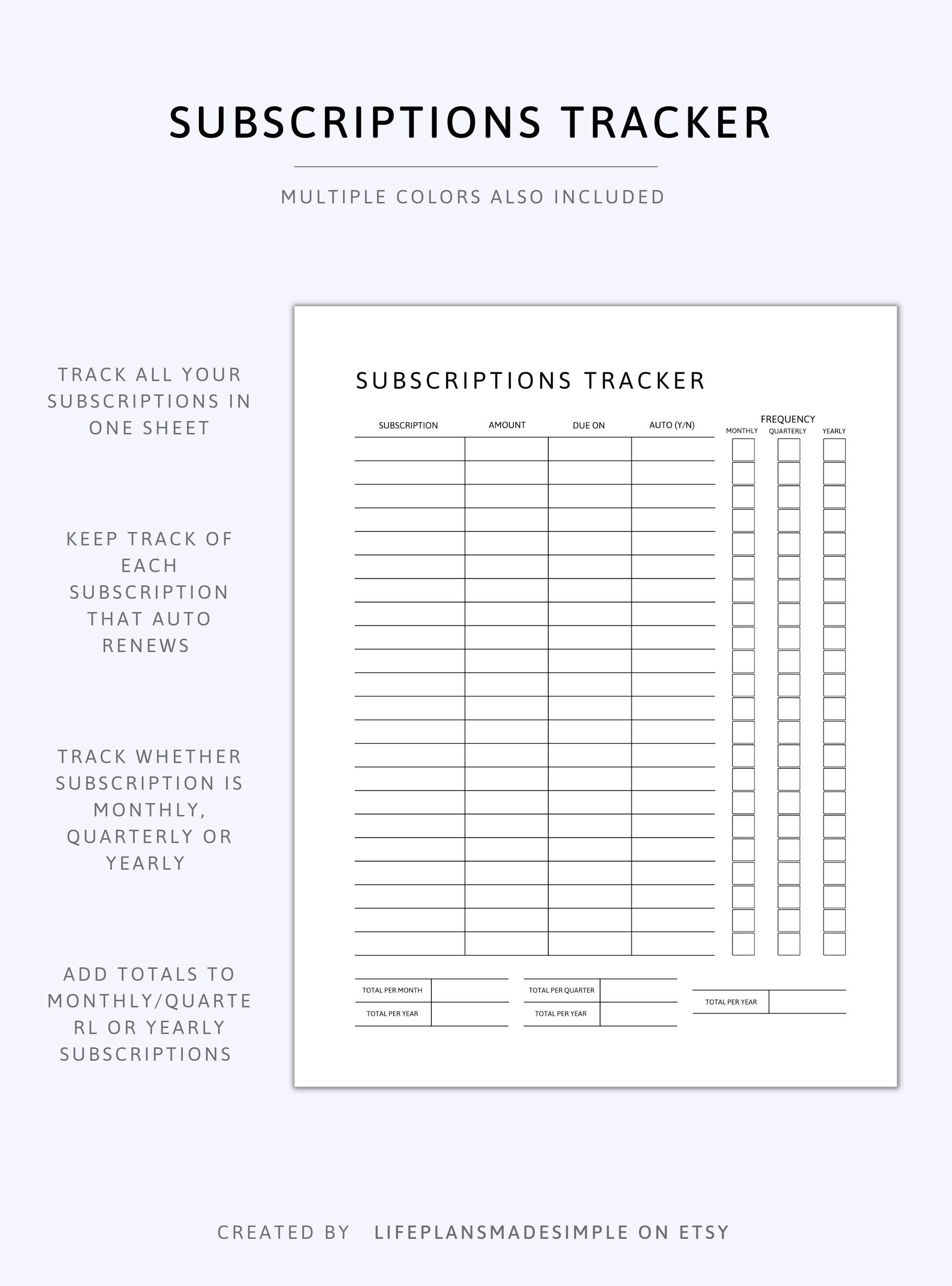 Subscriptions Tracker | Subscription Planner | Subscription Overview ...