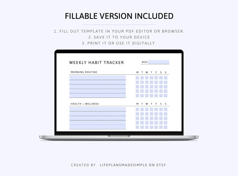 Weekly Habit Tracker | Fillable & Printable Habit Tracker | Habit ...