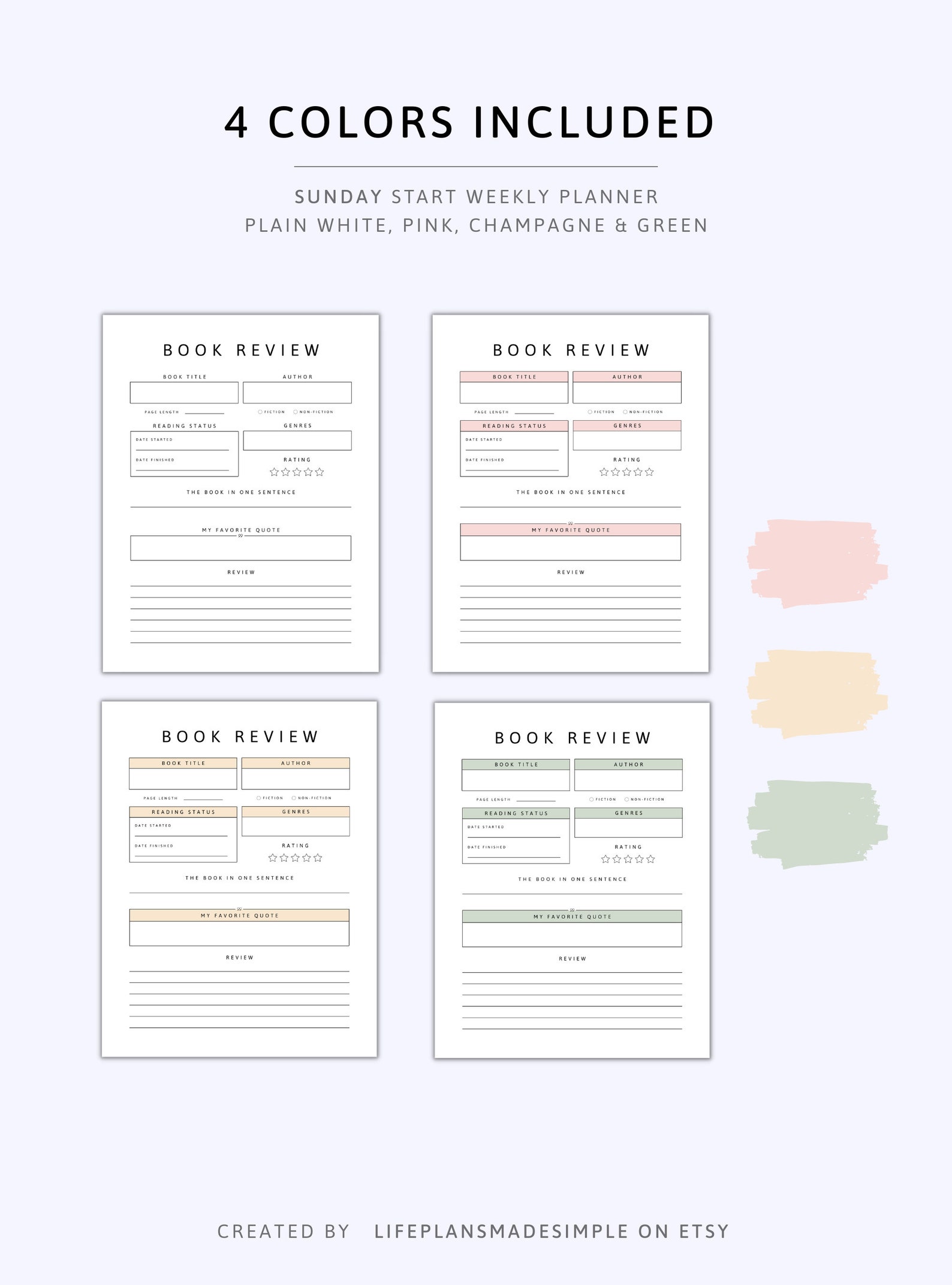 Book Review Page Printable and Fillable PDF | Book Review Template ...