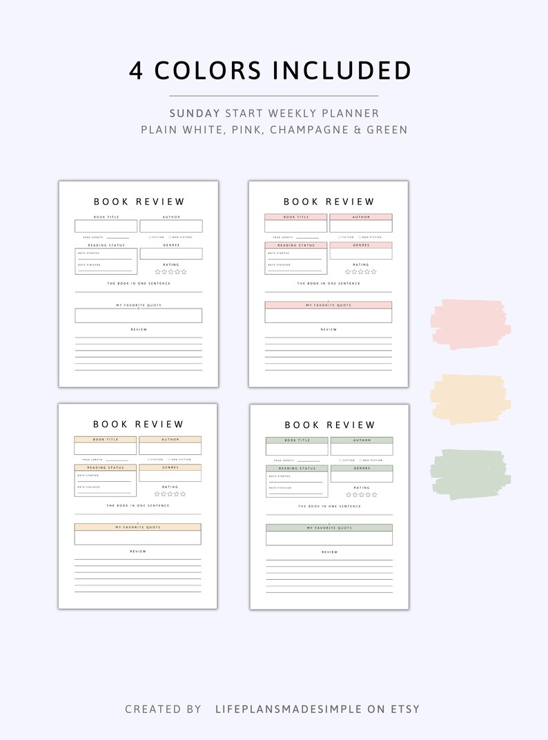 Book Review Page Printable and Fillable PDF | Book Review Template ...