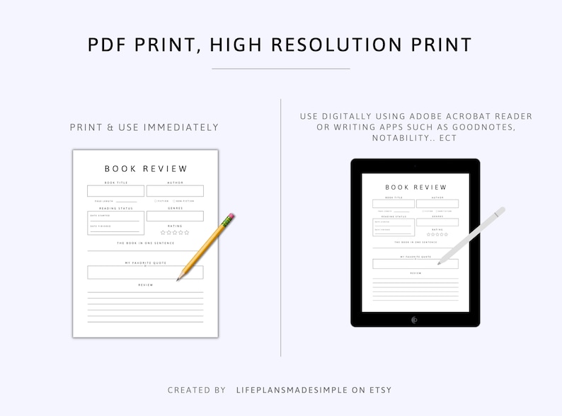 Book Review Page Printable and Fillable PDF | Book Review Template ...