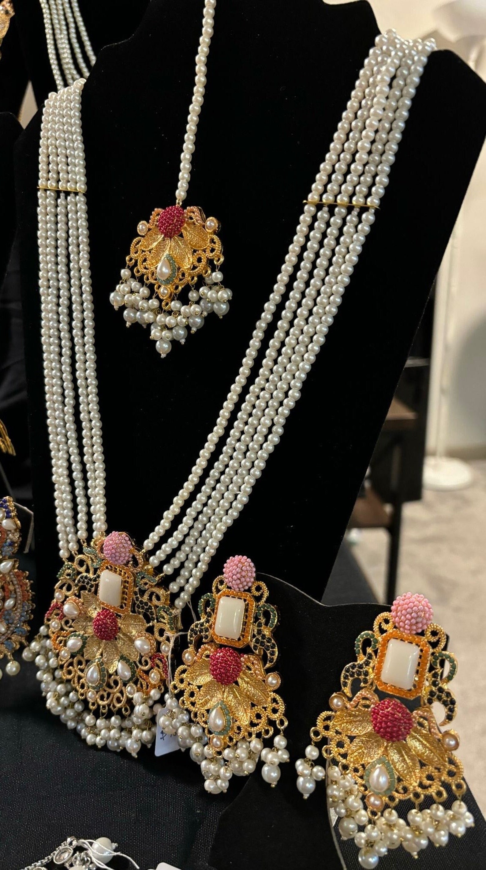 Heavy Nauratan Maala Earrings Tikka/ Multicolor Rani Haar Pearl Set ...