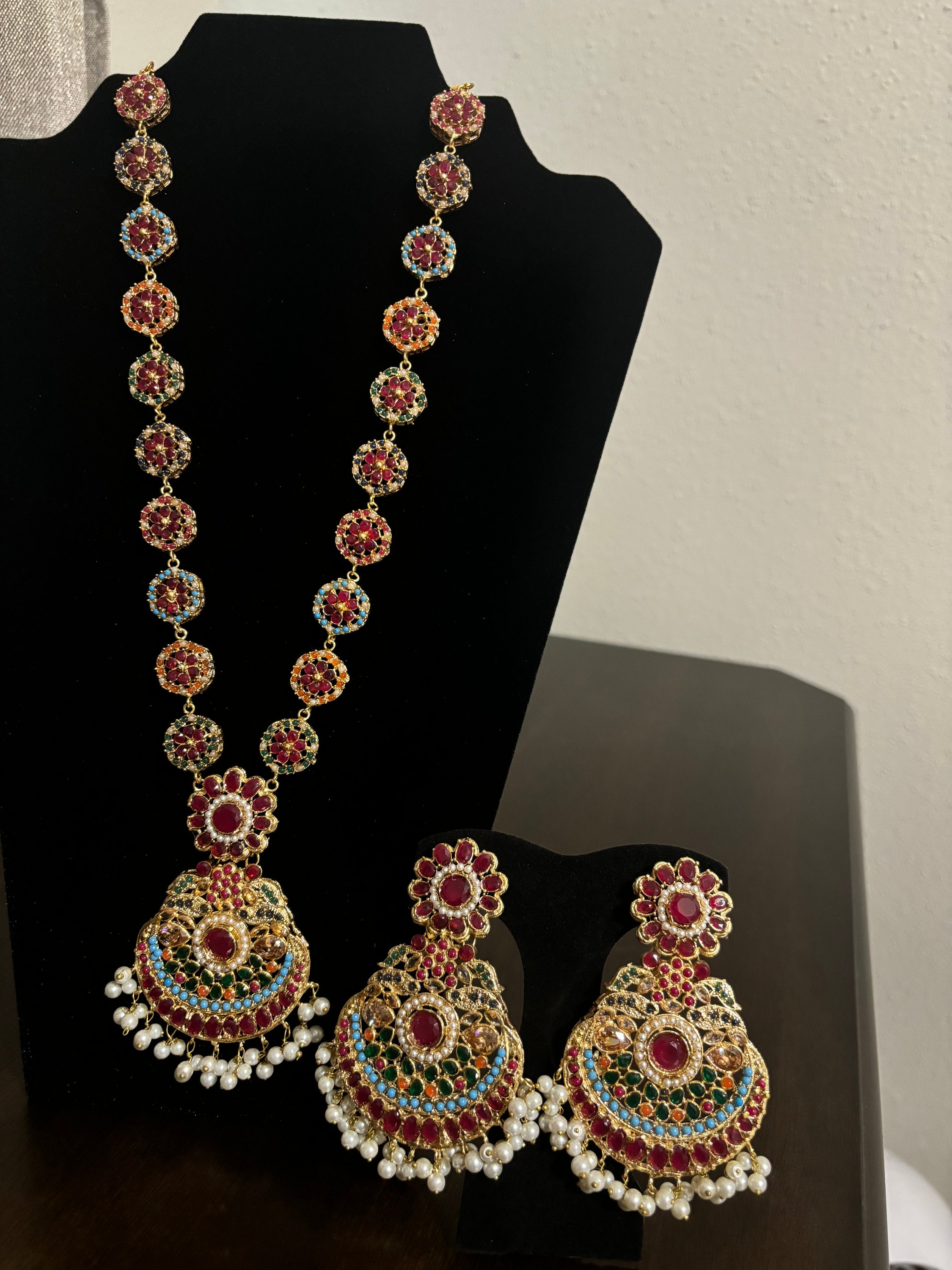Pakistani Designer Nauratan Multi Stone Mala Earrings-pakistani Jewelry ...