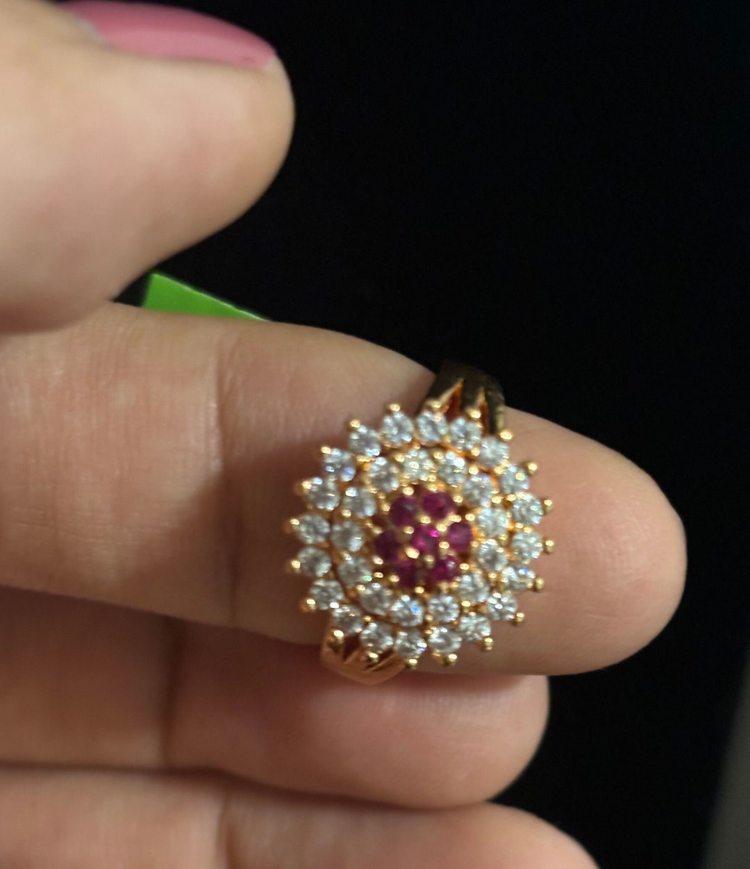 Pakistani Cluster Ring-semi Precious Emerald Ring-indian Punjabi Rings ...